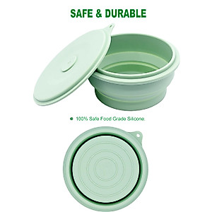 FUSMYE Set of 2 Collapsible Pure Silicone Food Storage Containers With Lids, BPA Free, Rectangle and Round Bento Lunch Box Containers Airtight, Microwave,Dishwasher and Freezer Safe for Camping