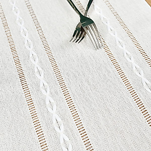 Farmhouse Rustic Table Runner Braided Stripe Table Runners Embroidered Table Decorations for Kitchen Living Room Dining Holiday and Party Ivory 13x36 Inch