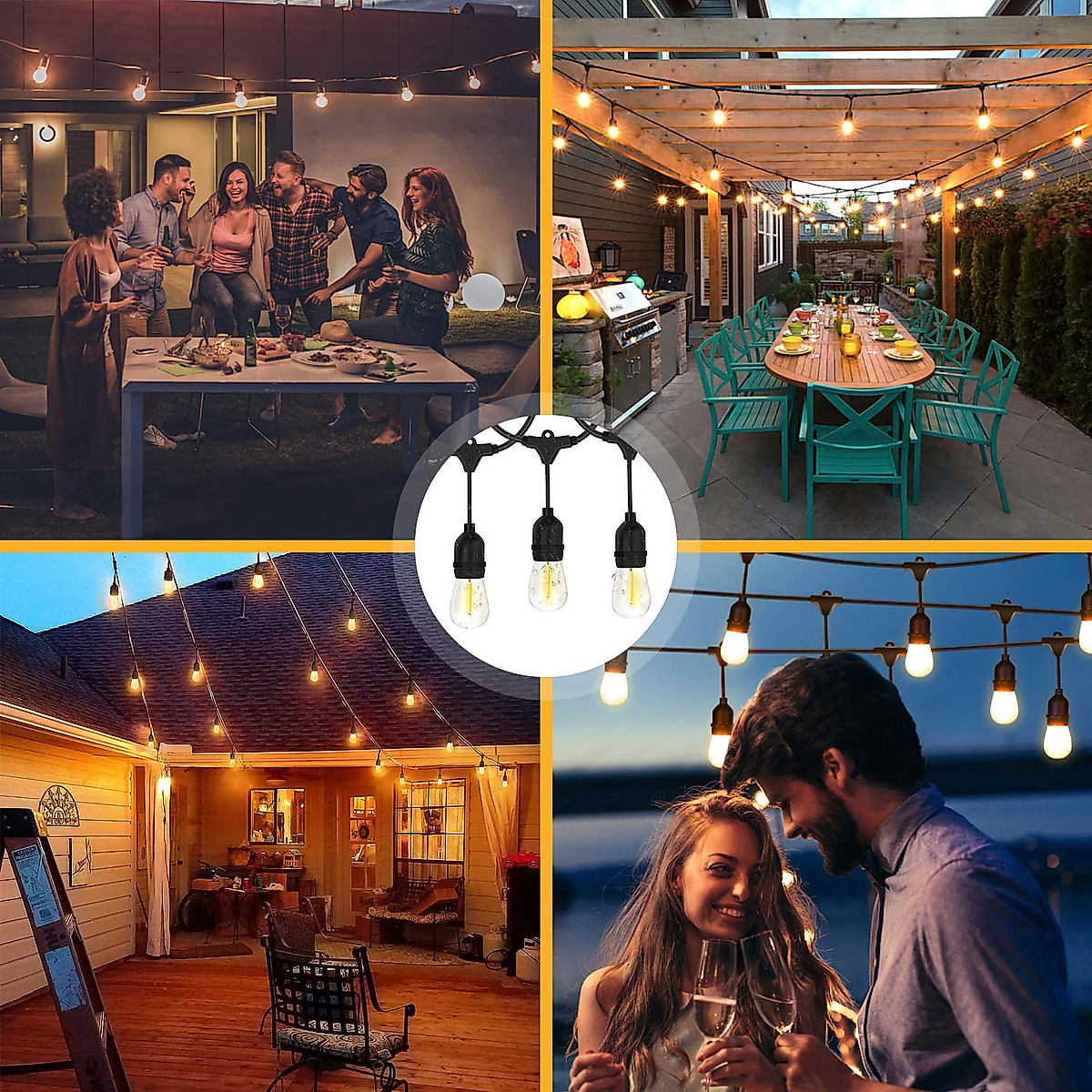 ANBRITE LED Outdoor Garden String Lights Solar Powered, 48FT Hanging 15+1 LED Edison Bulbs E27 Sockets Indoor/Outdoor Festoon Lighting for Party, Wedding Warm White Commercial Grade Connectable