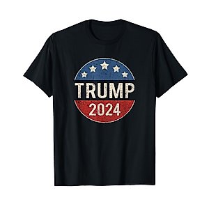 Trump 2024 Retro Campaign Button Re Elect President Trump T-Shirt