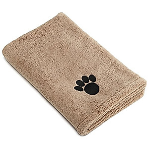 Bone Dry Pet Grooming Towel Collection Absorbent Microfiber X-Large, 41x23.5", Embroidered Taupe