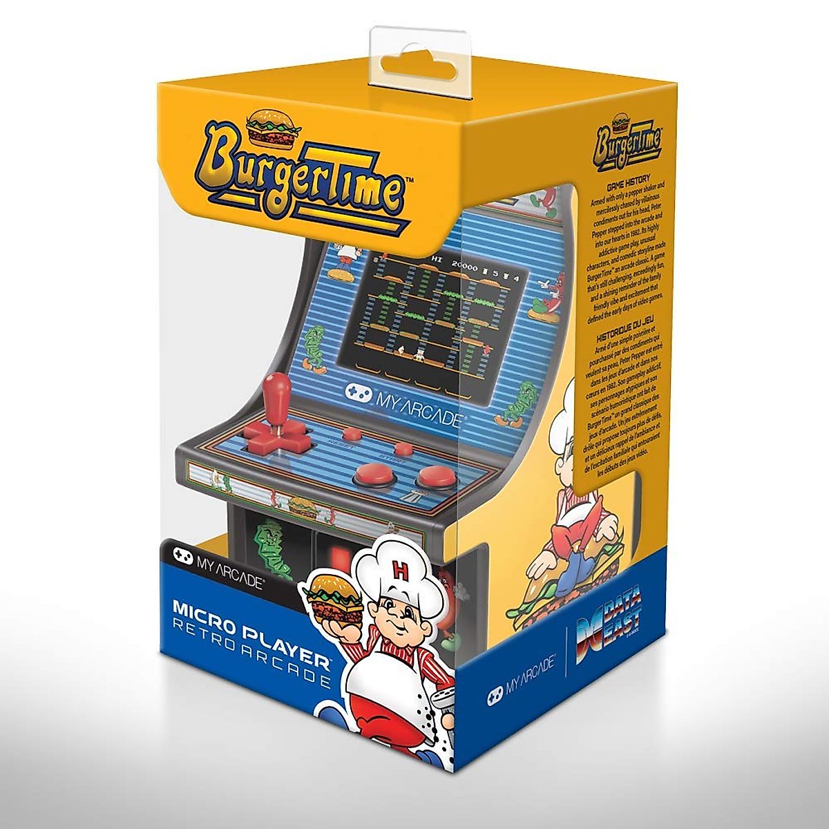 My Arcade Burgertime Micro Player Mini Arcade Machine: Fully Playable, 6.75 Inch Collectible, Color Display, Speaker, Volume Buttons, Headphone Jack, Battery/Micro USB Powered-Electronic Games, Yellow