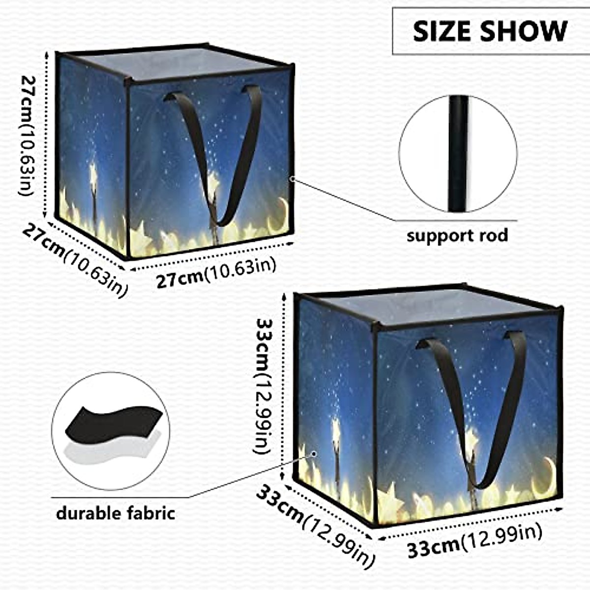 Blueangle Glowing Planet Little Boy Cube Storage Bin with Handles, 13 x 13 x 13 in, Large Collapsible Organizer Storage Basket for Home Décor（336）