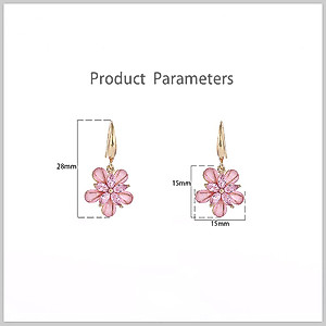 3A Cubic Zirconia Cherry Flower Dangle Earrings for Women Girls Hypoallergenic Retro Charm Crystal Blossom Drop Dangling Hook Stud Vintage Elegant Wedding Birthday Mother's Day Dainty Jewelry