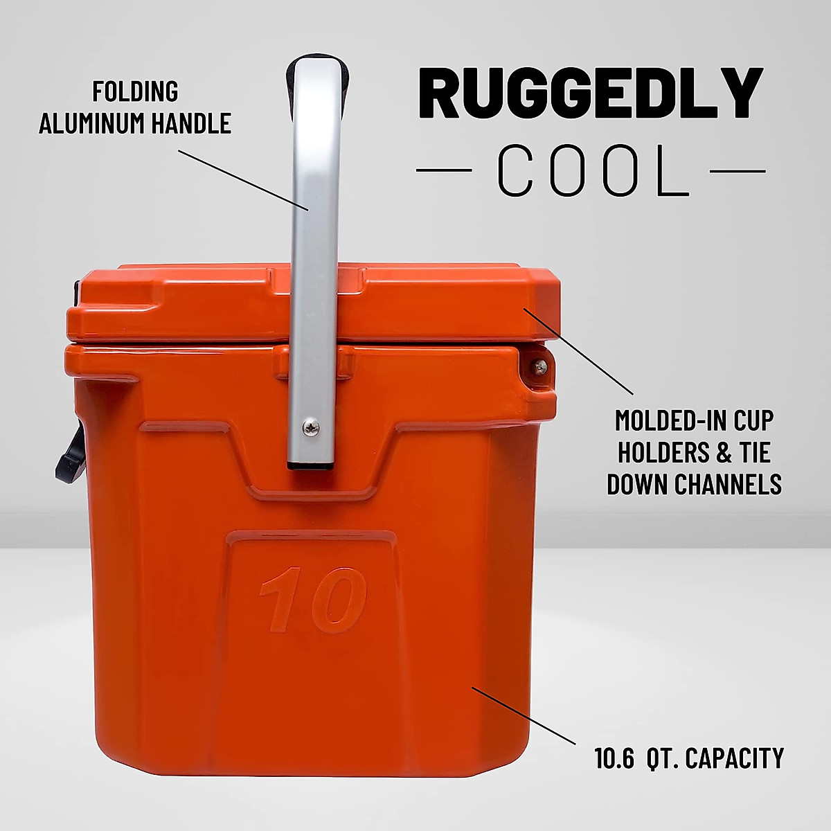 CAMP-ZERO 10L-10.6 Quart Portable Hard Cooler Ice Chest, Perfect for Drinks, Lunch, Beach, Picnics, Boating, Camping and Travel with 2 Molded-in Cup Holders and Folding Aluminum Handle