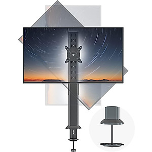 Hemudu Single Tall Desk Monitor Arm Mount Stand Fit for 27 inch to 43 inch Flat Curved Computer Screen with Swivel, Height Adjustable, Rotation,Holds up to 77lbs, Black