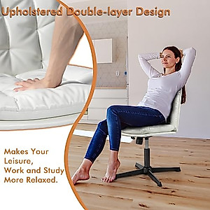 Waleaf Leather Armless Desk Chair No Wheels Swivel Chair Padded Modern Cute Office Chair Height Adjustable Wide Seat Cross Legged Chair for Home Office Desk Chair Vanity Chair Mid Back (White)