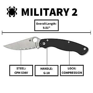 Spyderco Military 2 Folding Pocket Knife with 4 Inch CPM S30V Steel Blade and G-10 Handle - CombinationEdge - C36GPS2