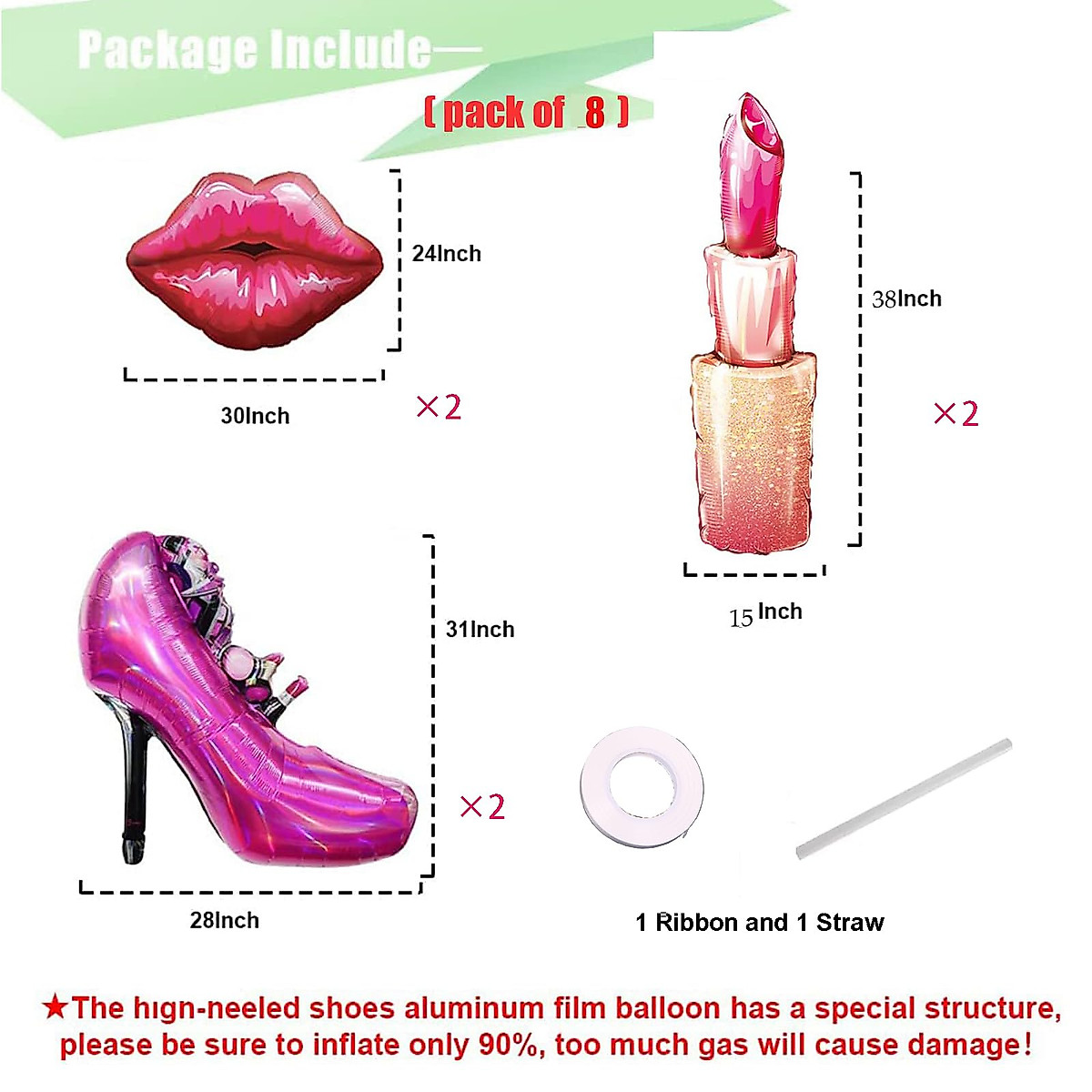 Lip balloon lipstick foil balloon Lady high heels balloon decoration,Valentine's Day, wedding, bridal shower, spa party, bachelor party balloon decoration，Spa Party Supplies for Girls