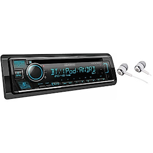 Kenwood Single DIN Bluetooth CD/AM/FM USB Auxiliary Input Car Stereo Receiver w/ Dual Phone Connection, Pandora/Spotify/iHeartRadio, Apple iPhone and Android Control with ALPHASONIK EARBUDS