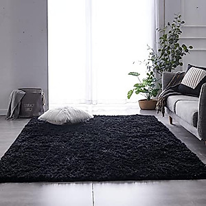 TABAYON Shag Area Rug, 5x7 Ft Black Upgrade Anti-Skid Durable Rectangular Cozy , High Pile Soft Throw Rug for Nursery Living Room