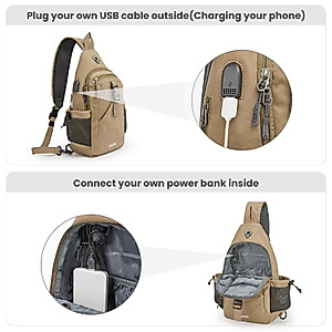 G4Free Canvas Sling Bag Crossbody Backpack with USB Charging Port & RFID Blocking, Hiking Daypack Chest Bag for Women Men(Light Tan)