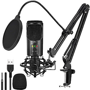 Lamoe USB Podcast Studio Condenser Mic, Recording Condenser Microphone kit with Boom Arm Sound Card 192KHZ/24Bit, Plug & Play Instrument Microphones for PC Karaoke YouTube Streaming Gaming-U188