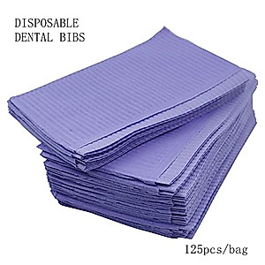 13" x 18" Dental Bibs Disposable Pack of 125,Soft and Waterproof Dentist Bibs for Medical Patients Dental Tray Covers,Tattoo Bib Sheet and Nail Table Cover Supplies (Purple)
