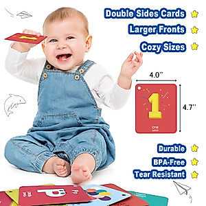 JONZOO Bilingual Baby Flash Cards, 100 Pages Toddler Flashcards with Rings & Holes, Educational Toy for Kids Baby Toddlers Over 6 Months Learn ABCs/Language/Numbers/Animals/Fruits(Visual Cards)