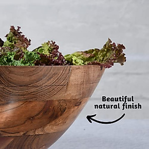 Folkulture Salad Bowl or Salad Bowl With Servers, Salad Bowls or Wooden Bowls for Food in 3 Colors, 12" D x 5" H, Acacia Wood, Wooden Salad Bowl Set, Round Mixing Bowl, Natural Finish
