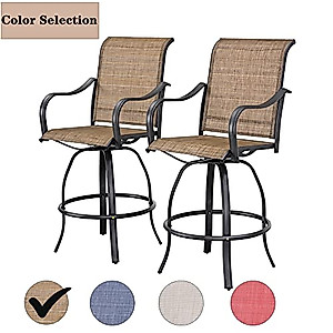 LOKATSE HOME 3 Pcs Patio Bar High Swivel Stools Set， 2 Tall Chairs and 1 Height Outdoor Bistro Table, Khaki