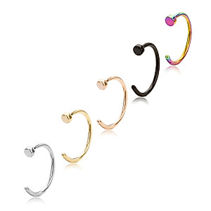 REVOLIA 22G 5Pcs Stainless Steel Nose Rings Hoop Body Piercing Jewelry 8MM