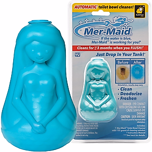 Mer-Maid Automatic Toilet Bowl Cleaner, AS-SEEN-ON-TV, Cleans, Freshens, and Deodorizes with Every Flush, Lasts Up to 3 Months, Ultra-Strength Concentrated Formula, Just Drop It in Your Tank, 4 In, Blue