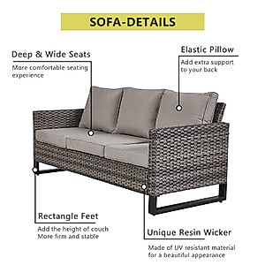 HUMMUH 6 Piece Patio Furniture Set Outdoor Sectional Sofa,PE Wicker Patio Swivel Rocker Chairs with Ottomans Side Table for Porch,Garden,Backyard