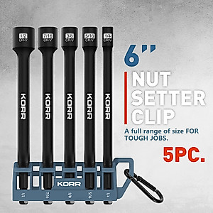 KORR Tools KIBPP026 5pc Impact Rated Magnetic 6 inch Nutsetter Set (1/2", 7/16", 3/8", 5/16", 1/4")