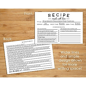 Set of 50 Premium Recipe Cards - 4x6 Double Sided - Black and White Modern Style