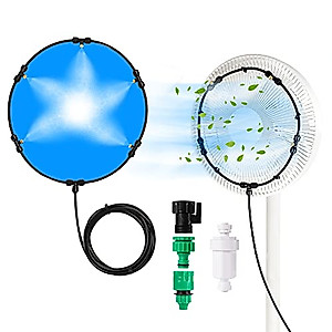 26.2FT Outdoor Mist Cooling System Fan Misting Kit Irrigation Animal Plants Swimming Pool Cooler with 1/4inch Tube Hose Pipe 7 Brass Metal Nozzles Jets Misters for Patio Garden Home