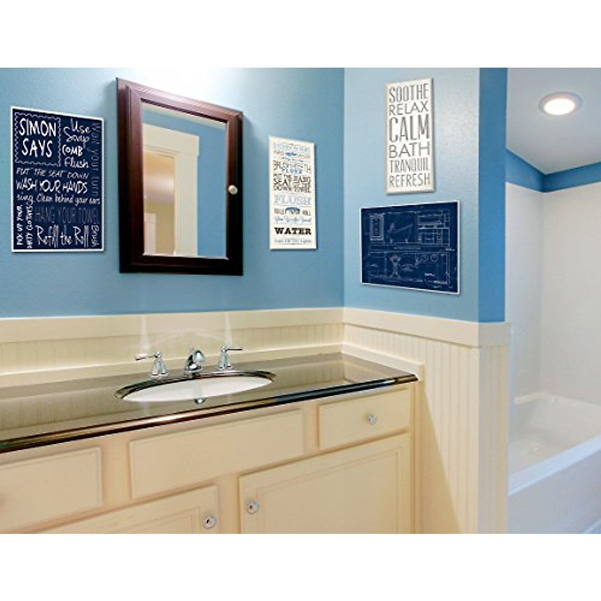 Stupell Home Décor Soothe Calm Relax Bath Bathroom Wall Plaque, 7 x 0.5 x 17, Proudly Made in USA