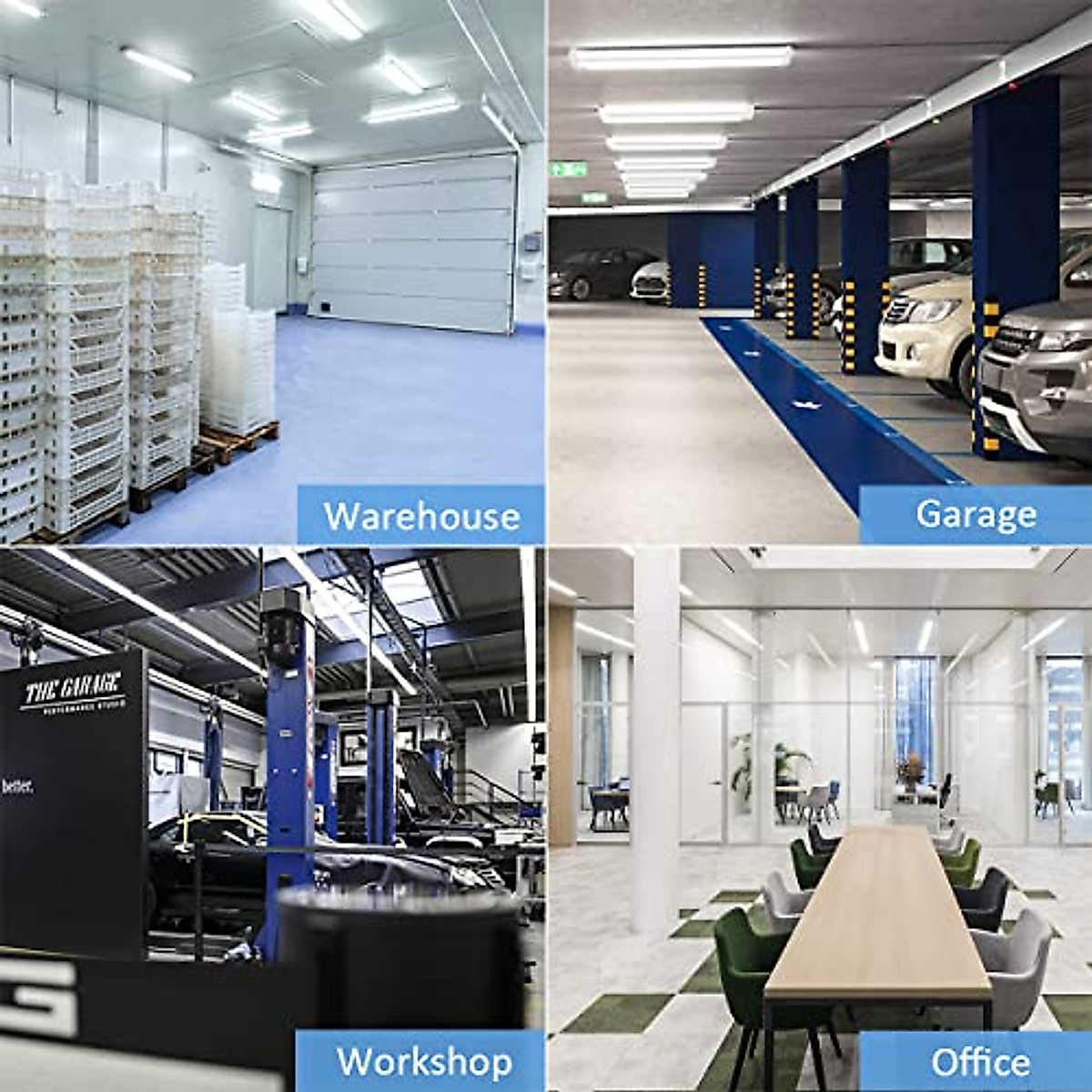 SHOPLED 8FT LED Shop Light Fixture, 90W 11700LM 6000K Cool White, D Shape, High Output, Clear Cover, T8 Linkable 8 Foot LED Tube Light for Garage with Plug, Warehouse, Workshop, 4 Pack