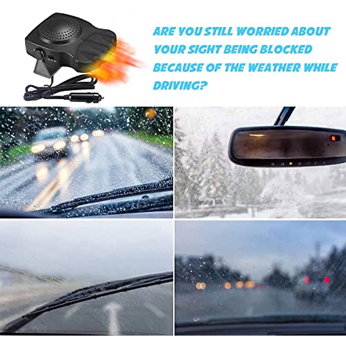 Car Heater, Car Heater Defroster Fans with Heating & Cooling Modes for 2 in 1 Fast Heating, 12V 150W Defrost Defogger with Plug in Cigarette Lighter, Window Defroster for Car