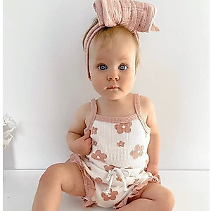 Newborn Infant Baby Girl Clothes Onesie Romper Shorts Set Floral Summer Outfits Cute Baby Clothes for Girls (Boho Khaki,12-18 Months)