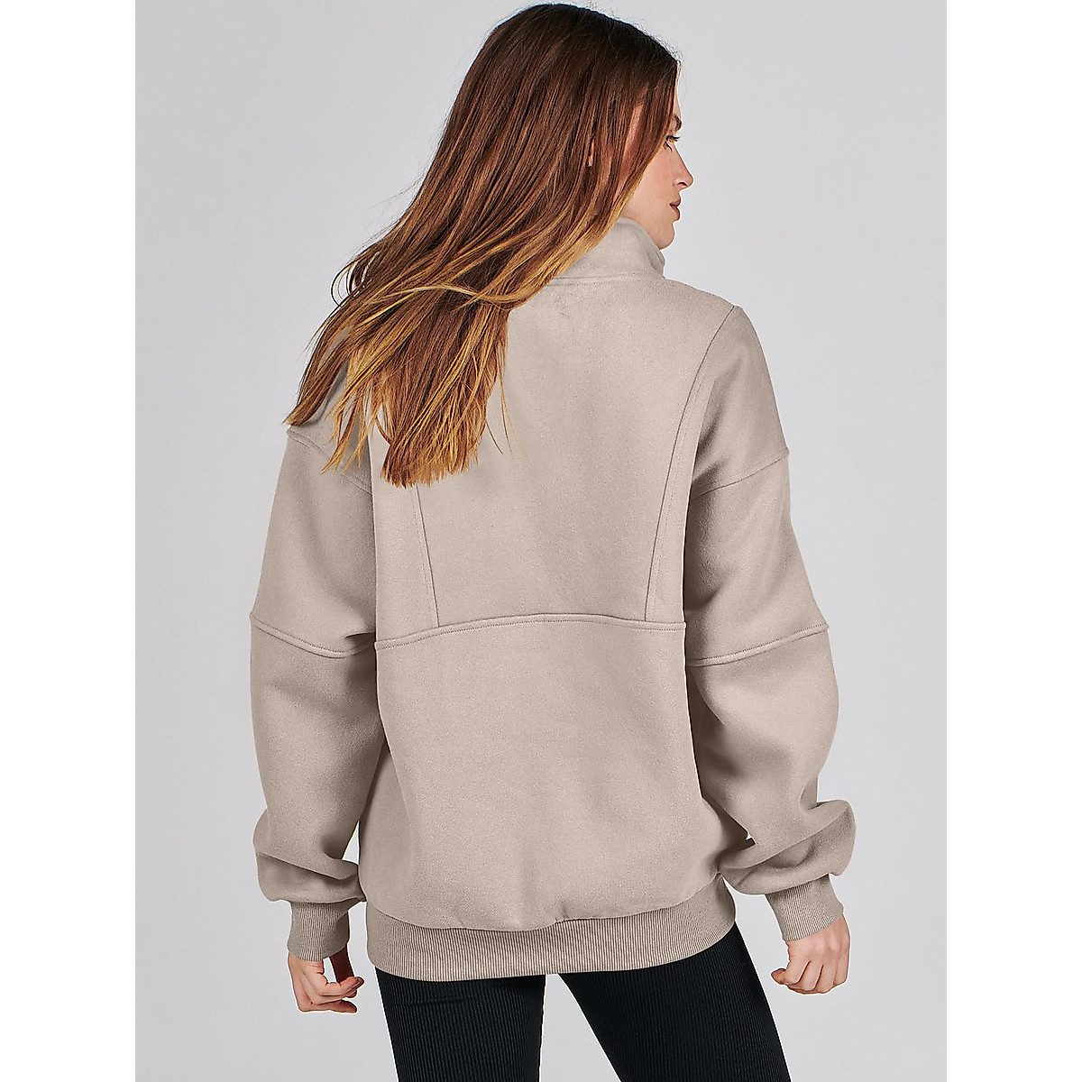 ANRABESS Women's Oversized Half Zip Fleece Sweatshirts Quarter Zip Pullover Top Fall 2024 Outfits Trendy Clothes Light Brown X-Large