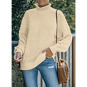 Dokotoo Women's Turtleneck Batwing Long Sleeve Solid Chunky Knit Sweater B Beige