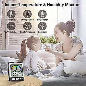 TempPro A52 Hygrometer Indoor Thermometer for Home with Comfort Level Indication Humidity Meter, Large Backlit Display Humidity Sensor with Max/Min Record for Greenhouse Basement Black