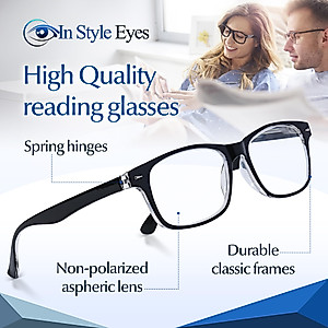 In Style Eyes Super Strong Eye Glasses, High Magnification Womens Reading Glasses - Non-Polarized Lens for Men - Black - 7.0x