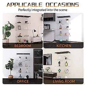 Beauty4U Glass Display Cabinet with 4 Shelves, 2 Doors Curio Cabinets for Living Room, Bedroom, Office, Black Floor Standing Glass Bookshelf, Quick Installation