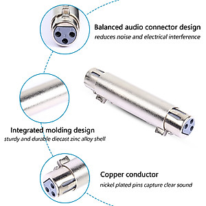 PNGKNYOCN XLR Female to Female Coupler,XLR 3-Pin Gender Changer Microphone Cable Adapter(2-Pack