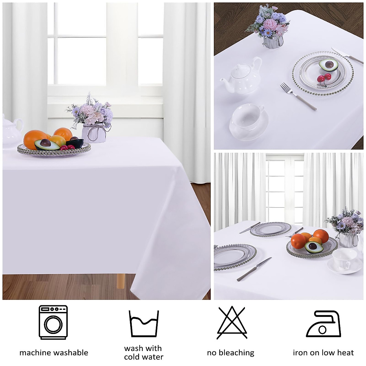 8 Pack White Table Cloth 60x102 Inch Rectangle Tablecloths for 6 Foot Rectangle Tables, Wrinkle Resistant Washable Polyester Fabric Rectangular Table Cover for Dining Banquet Wedding Party