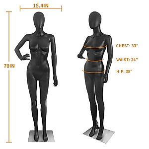 Black Female Mannequin Full Body Mannequin Torso Dress Form Sewing Dress Model 70 Inches Adjustable Dress Mannequin Clothing Form Plastic Detachable Mannequin Stand Realistic Display Mannequin