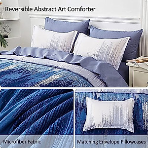 Navy Blue Comforter Set Queen,7 Pieces Bed in a Bag Colorful Abstract Art Gradient Comforter Soft Microfiber Bedding Set -1 Comforter, 1 Flat Sheet, 1 Fitted Sheet, 2 Pillow Shams,2 Pillowcases