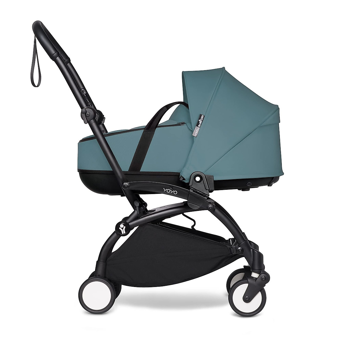 BABYZEN YOYO2 Black Frame + Aqua Bassinet - Includes Thick Double Mattress, Ventilated Shell & Canopy
