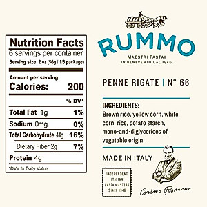 Rummo Italian Pasta GF Penne Rigate No.66, Always Al Dente, Certified Gluten-Free (5 Pack, 12 Ounce Each)