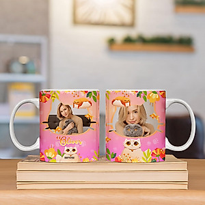 White Ceramic Coffee Mug Photo Mugs Personalized Picture Custom Name Cute Birthday Gifts For Girls Women Friends Cat Lovers Adults Tea Cups Table Desk Accessories 11 and 15 Oz