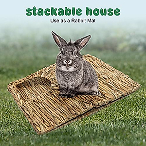 BWOGUE Extra Large Grass House for Rabbits,Hand Crafted Natural Grass Hideaway Foldable Bed Hut with Openings Playhouse for Bunny Guinea Pig Chinchilla Ferret for Play and Sleep