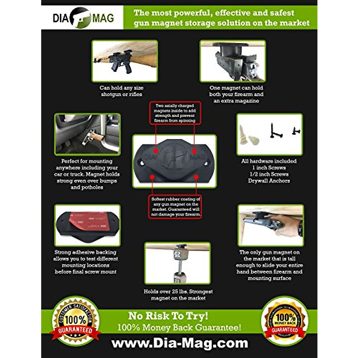 Tacticon Gun Magnet | Magnetic Car Holster | Handgun & Pistols Mounts | Steering Wheel Holder for Car | Vehicle Guns & Pistol Mount Holster | Fast Installation | Holds over 25 Lbs.