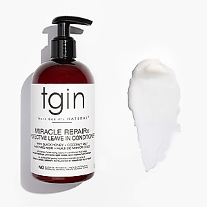 tgin Miracle RepaiRx Protective Leave In Conditioner for Curly, Coily, and Wavy Hair, with Biotin and Black Castor Oil, Repairs and Restores Damaged, Color-Treated Hair, 13 oz