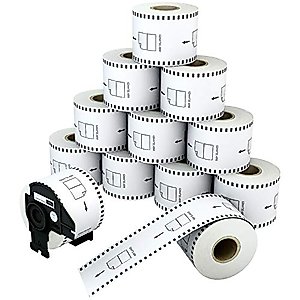 LabelChoice - Compatible Label Replacement for Brother DK-2205 (2.4" X 100 Ft.) Continuous Paper Tape, Use with QL Label Printers - 12 Rolls + 1 Frame