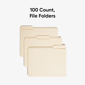 Smead File Folder, Reinforced 1/3-Cut Tab, Assorted Positions, Letter Size, Manila, 100 per Box (10334)