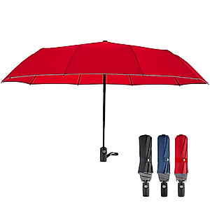 FDJASGY Windproof Travel Umbrella with Teflon Coating Auto Open Close Lightweight Sun&Rain Umbrella with 10 Rib Construction and Reflective Stripe Zipper Pouch