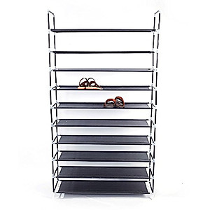 KAAYEE 10 Tiers Shoe Rack Storage Organizer Shelves 50 Pairs Stackable Shoes Racks (39.37 x 11 x 70.87) Non-Woven Fabrics & Steel with Handle (Black)